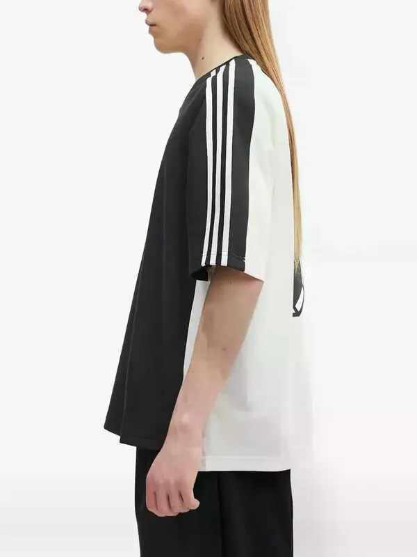 Adidas Logo-embroidered Striped-sleeve T-shirt