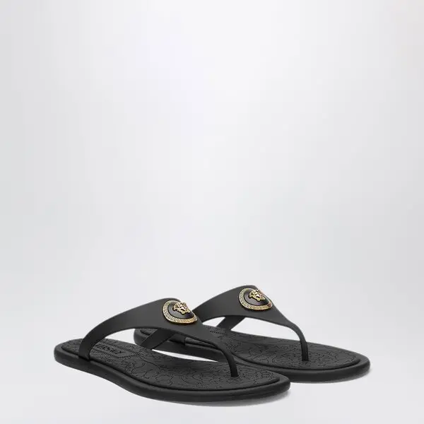 Versace Rubber Alia Flat Sandals - Black