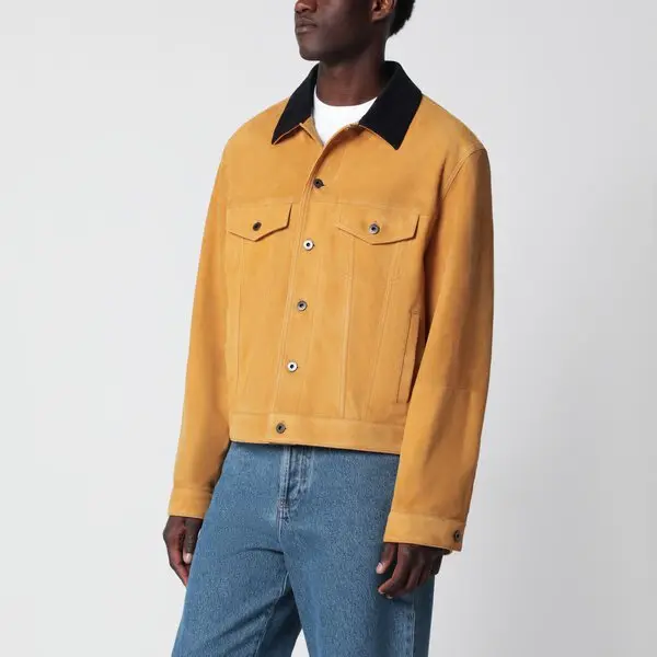 Loewe Suede Jacket With Contrasting Collar - Brown