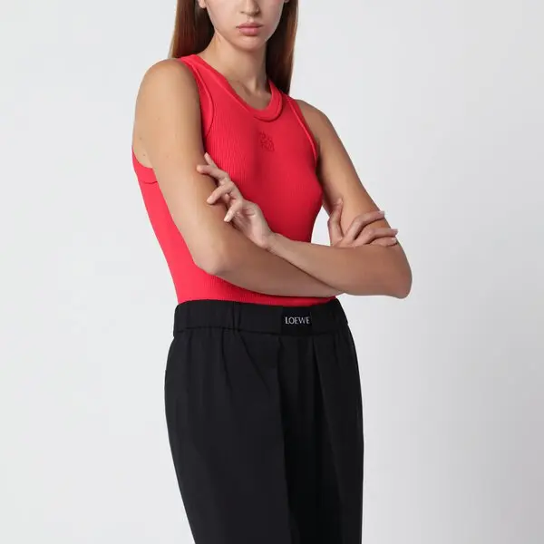 Loewe Anagram Ribbed Stretch Viscose Tank Top - Red