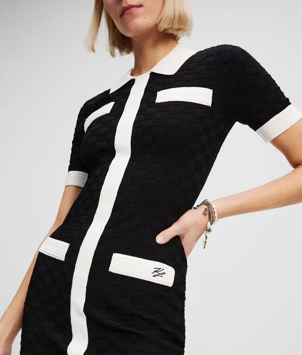 Karl Lagerfeld Contrast Piping Knit Polo Dress