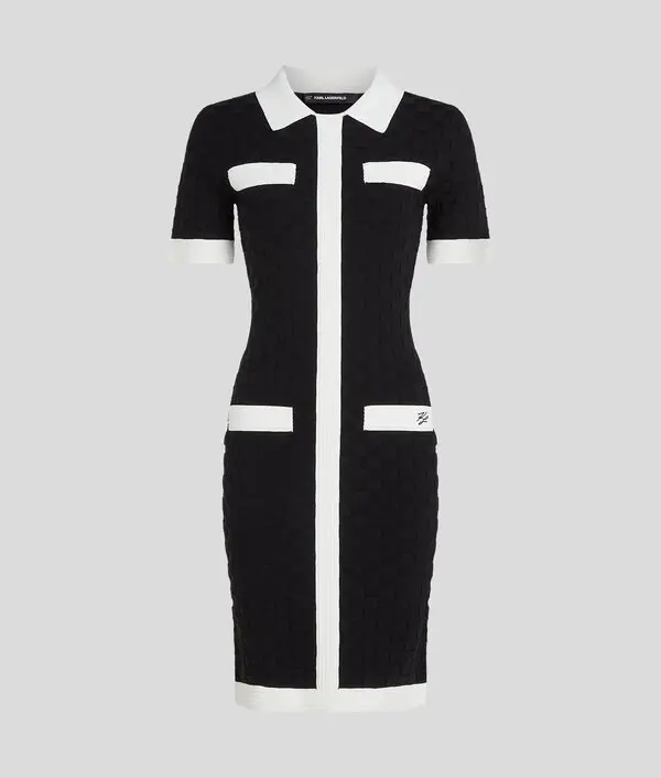 Karl Lagerfeld Contrast Piping Knit Polo Dress