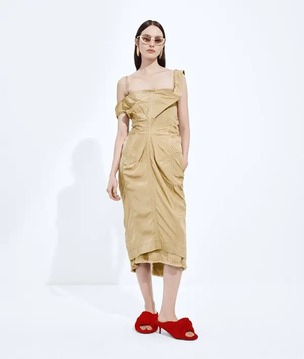 Bottega Veneta Washed Silk Taffeta Dress - Tapioca
