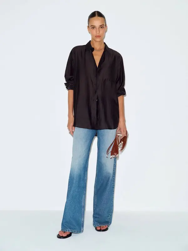 REFORMATION Eli Oversized Shirt Sheer - Black