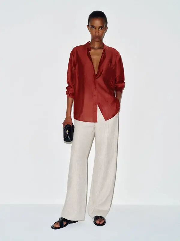 REFORMATION Oversized Sheer Shirt - Red