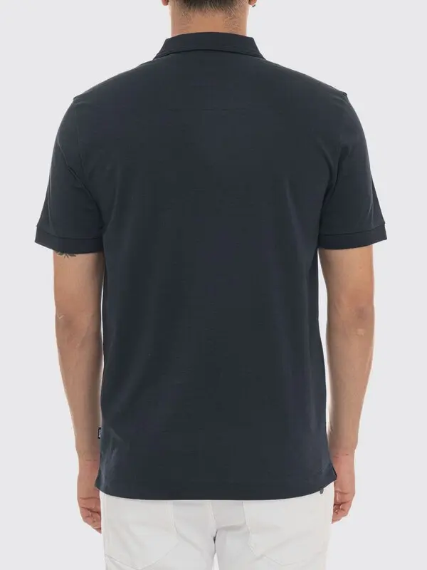 BOSS Short-sleeved Cotton Polo Shirt With Ribbed Collar And Two-button Placket - Blue