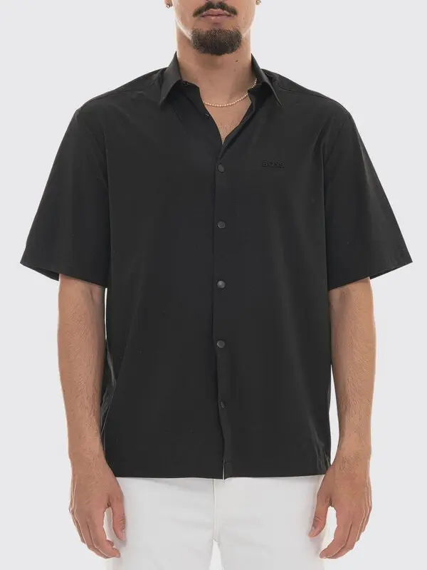 BOSS Jersey Bowling Shirt With Dropped Shoulders - Black