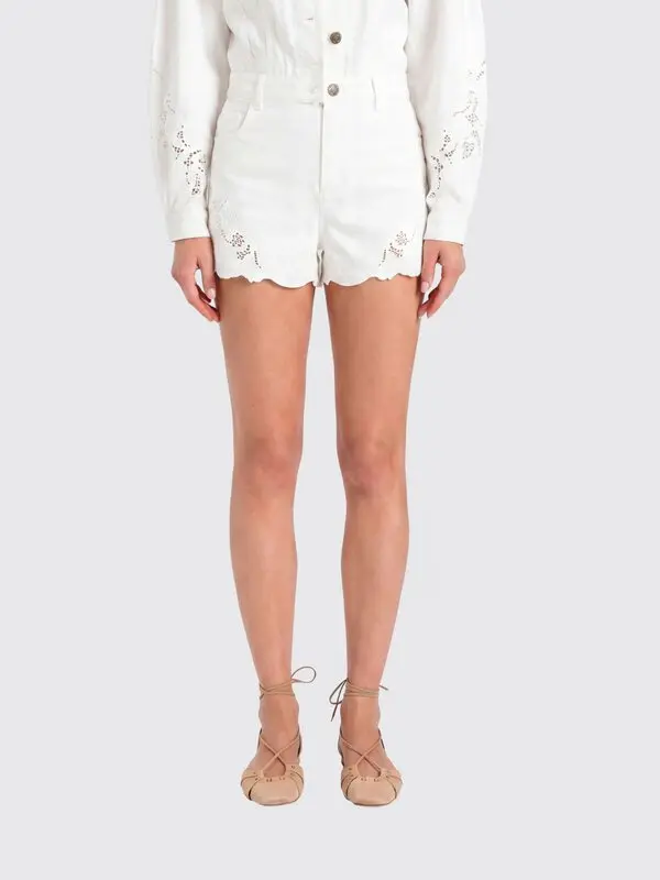 TWINSET Cotton Denim Shorts With Macramé Inserts - White