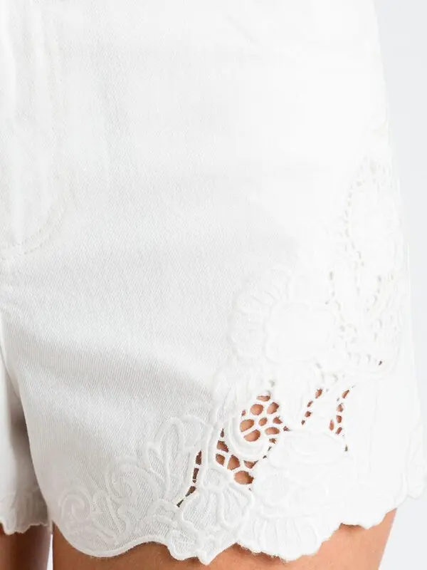 TWINSET Cotton Denim Shorts With Macramé Inserts