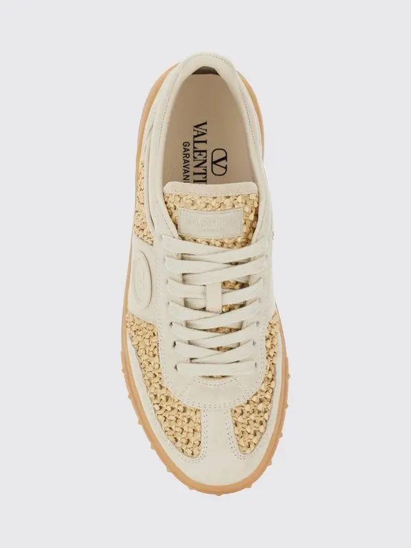 Valentino Garavani Upvillage Low-top Sneakers In Raffia And Leather With Vlogo - Butter