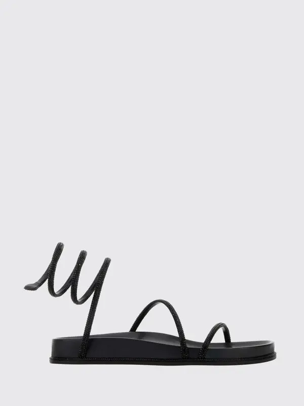 Rene Caovilla Crystal-embellished Satin Mules With Snake Strap - Black