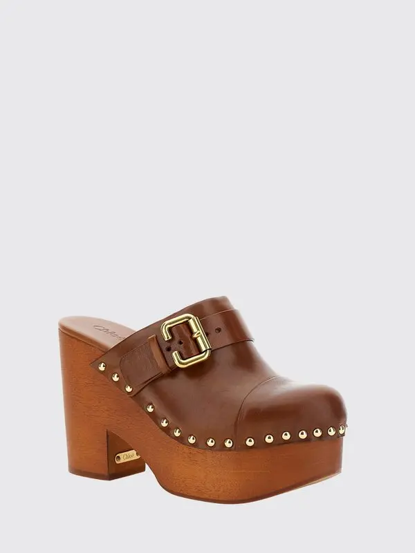 Chloé Jeanette Calfskin Sabot Mules With High Heel And Studs