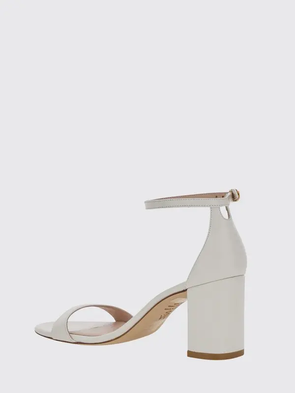 STUART WEITZMAN Calfskin Ankle Strap Block Heel Sandals - White