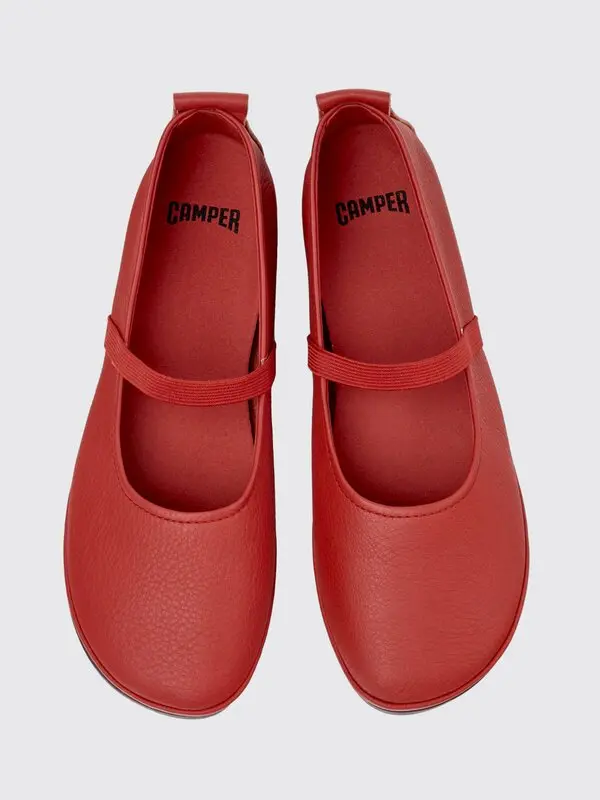 Camper Right Nina Mary Jane Ballet Flats In Natural Grain Leather - Red