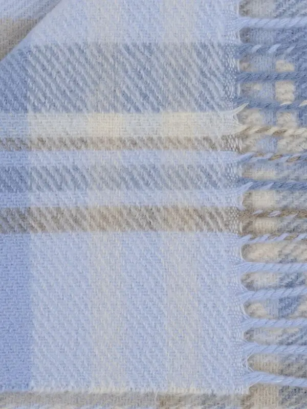 Acne Studios Check Wool Scarf With Jacquard Logo And Fringed Hem - Water