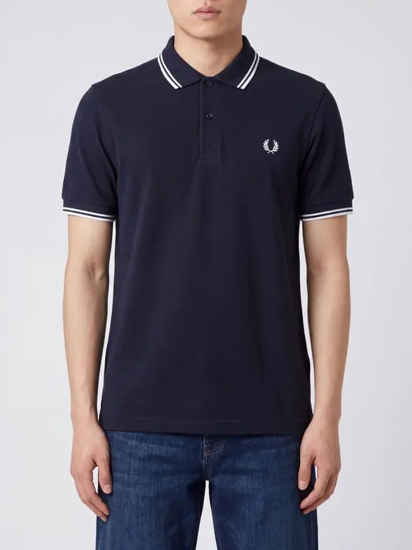 Fred Perry Cotton Polo Shirt With Contrast Tipping And Embroidered Logo - Blue