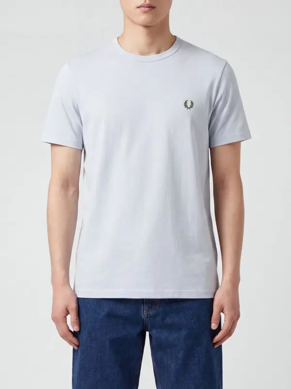 Fred Perry Slim Fit Cotton Crew Neck T-shirt With Embroidered Logo - Blue 1