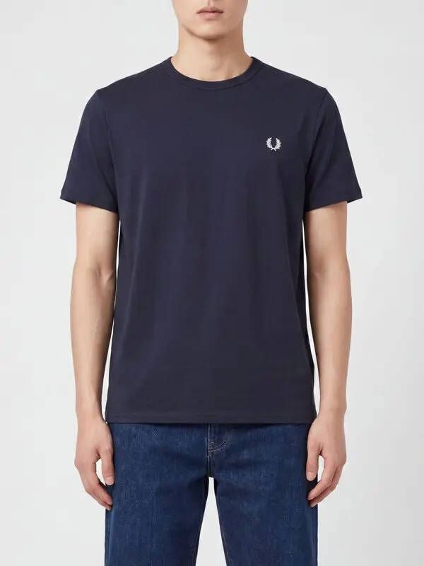 Fred Perry Slim Fit Cotton Crew Neck T-shirt With Embroidered Logo - Blue
