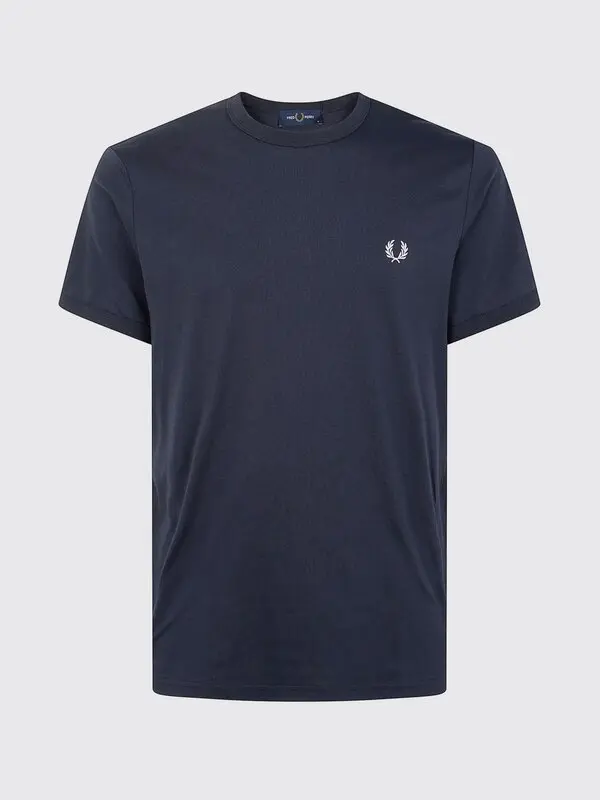 Fred Perry Slim Fit Cotton Crew Neck T-shirt With Embroidered Logo - Blue
