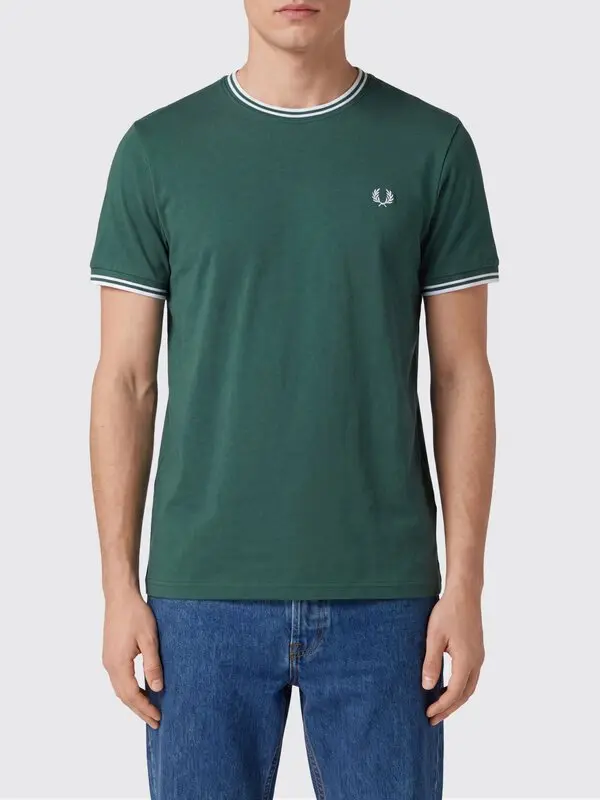 Fred Perry Slim Fit Cotton T-shirt With Contrast Trims And Embroidered Logo - Green