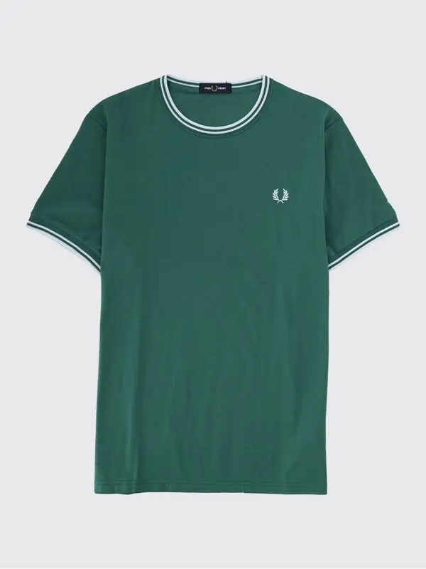 Fred Perry Slim Fit Cotton T-shirt With Contrast Trims And Embroidered Logo - Green