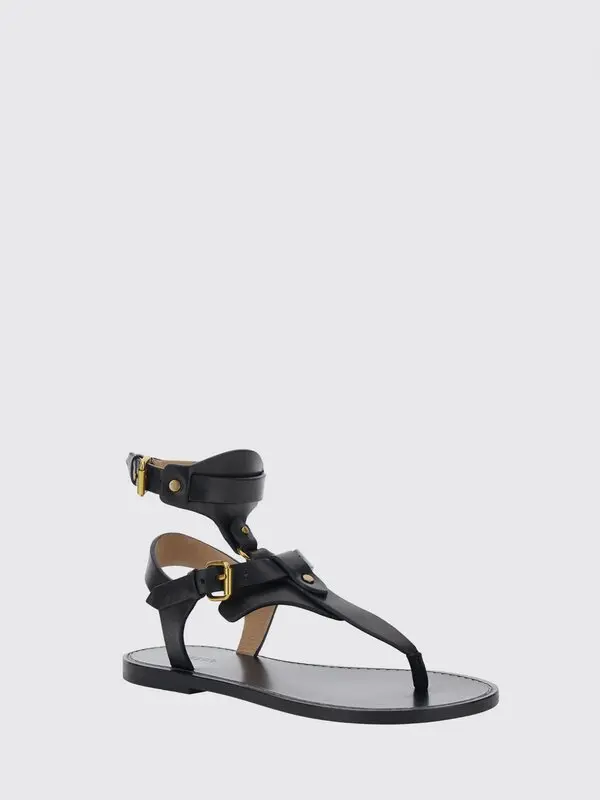 Isabel Marant Étoile Low-heeled Calf Leather Thong Sandals With Ankle Strap - Black