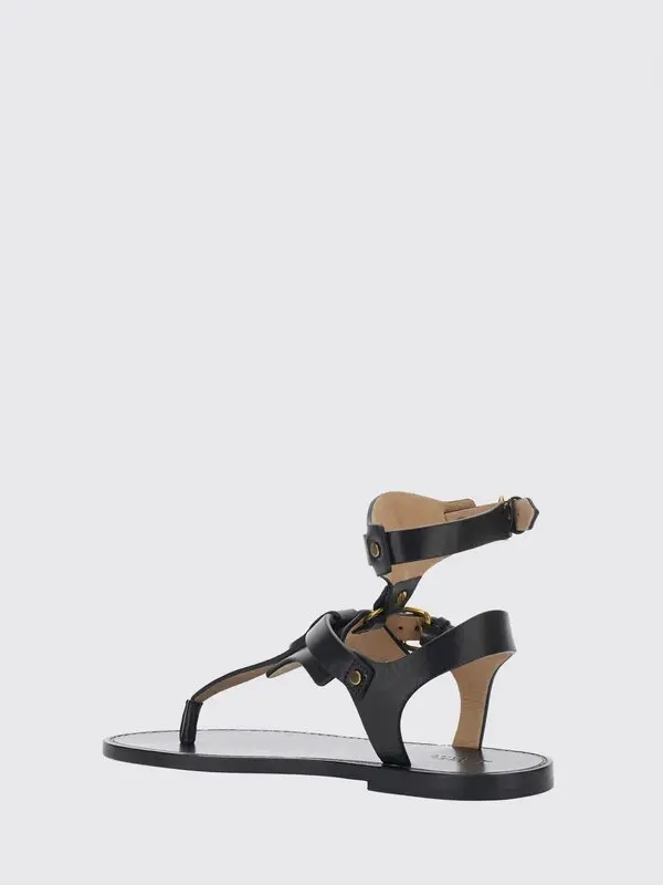 Isabel Marant Étoile Low-heeled Calf Leather Thong Sandals With Ankle Strap - Black
