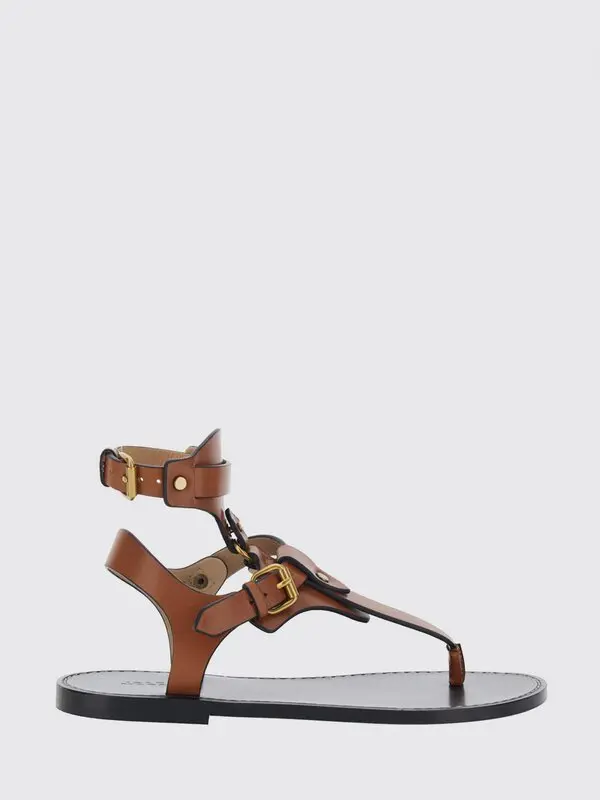 Isabel Marant Étoile Low-heeled Calf Leather Thong Sandals With Ankle Strap - Brown