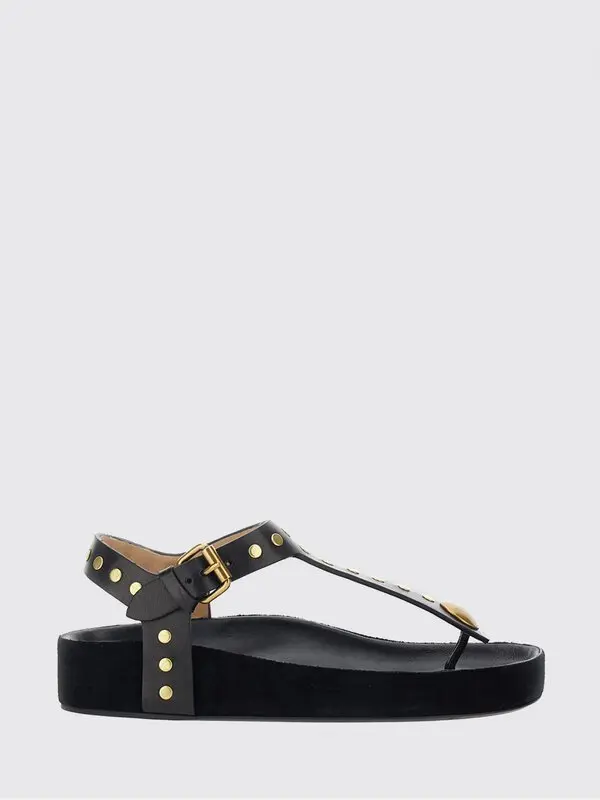 Isabel Marant Étoile Studded Calf Leather Thong Sandals - Black