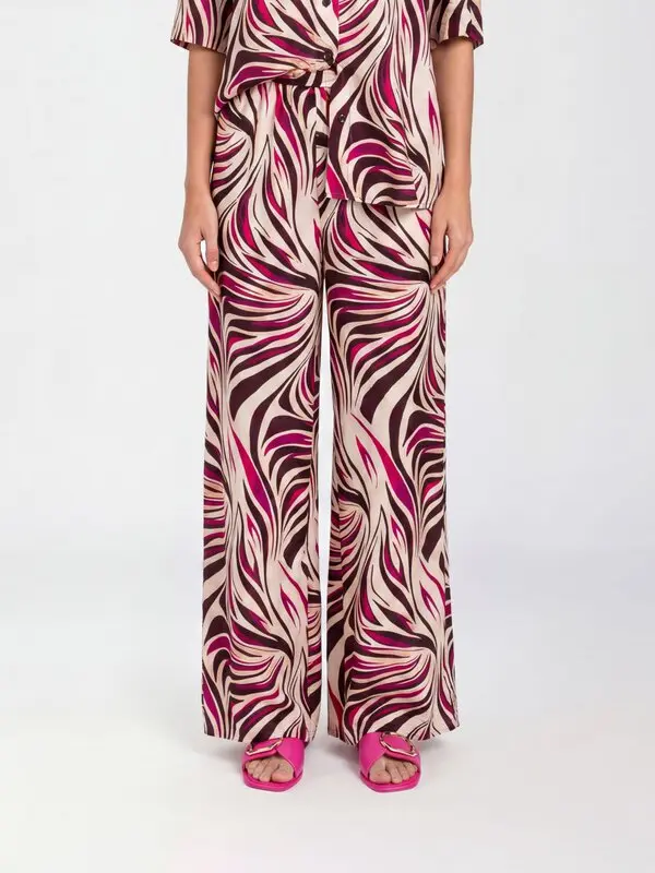TWINSET Printed Viscose Blend Wide Leg Trousers - Fuchsia