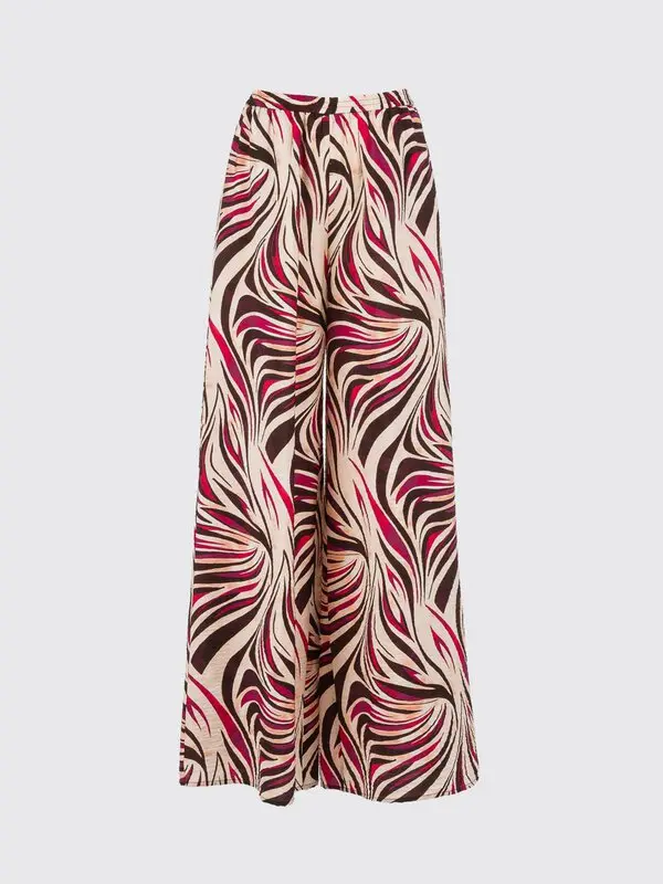TWINSET Printed Viscose Blend Wide Leg Trousers - Fuchsia