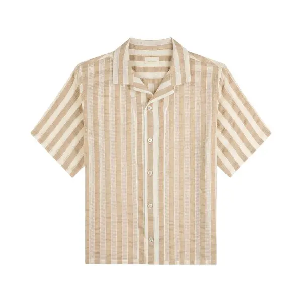 Aimé Leon Dore Linen Blend Striped Camp Shirt - Tan