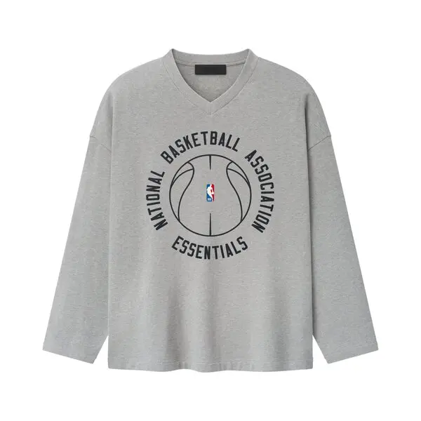 Fear Of God Nba X Barkley Hendricks Long Sleeve V-neck Tee 'concrete Heather - Grey