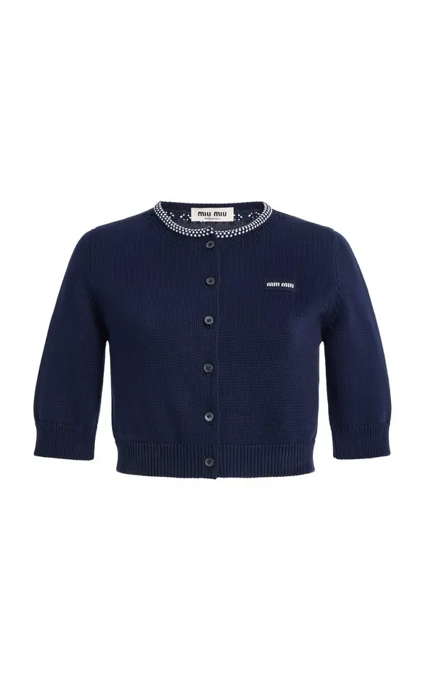Miu Miu Cropped Cotton Cardigan - Navy