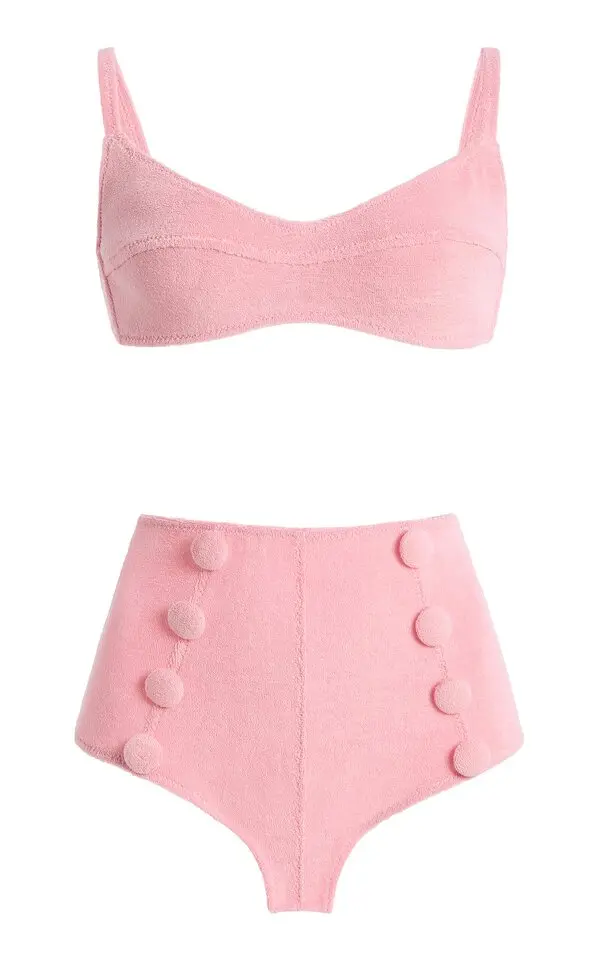 Lisa Marie Fernandez Balconette High-waisted Terry Cloth Bikini - Pink