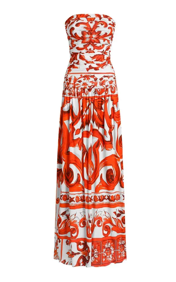 Dolce & Gabbana Strapless Printed Maxi Dress