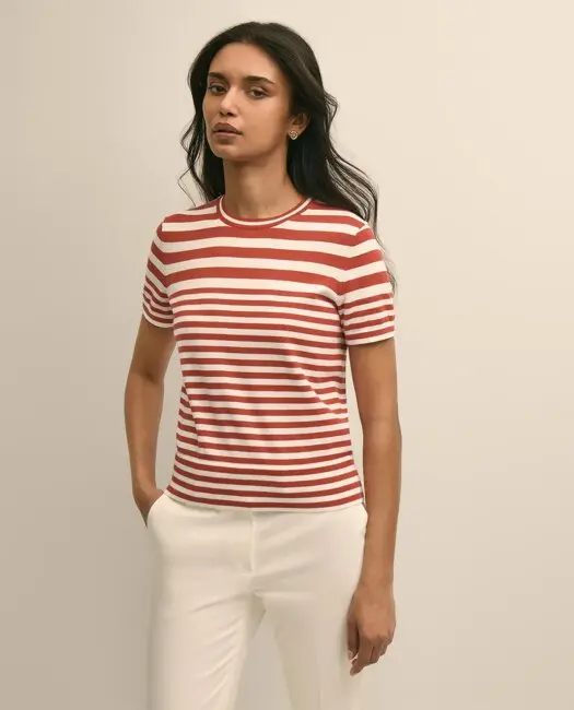 Brooks Brothers Supima Cotton Variegated Stripe Short-sleeve Sweater Shell - Red
