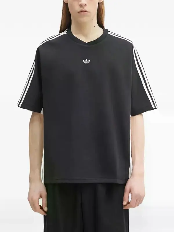 Adidas Logo-embroidered Striped-sleeve T-shirt - Black