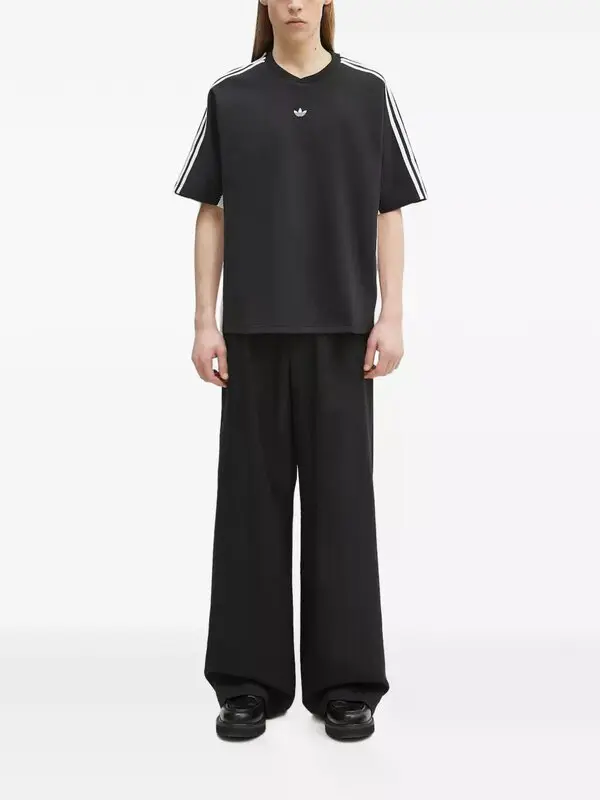 Adidas Logo-embroidered Striped-sleeve T-shirt