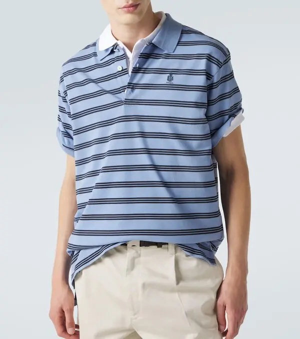 Prada Striped Cotton Pique Polo Shirt - Blue