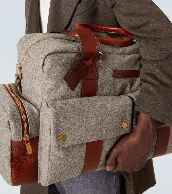 Brunello Cucinelli Leather-trimmed Flannel Duffel Bag