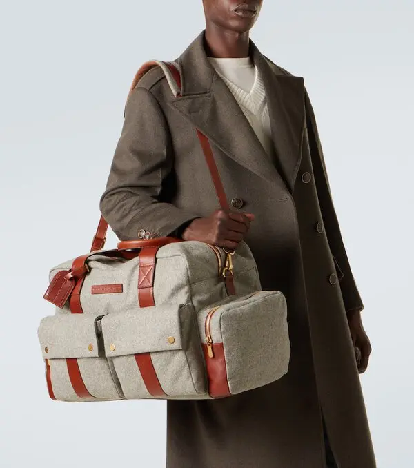 Brunello Cucinelli Leather-trimmed Flannel Duffel Bag