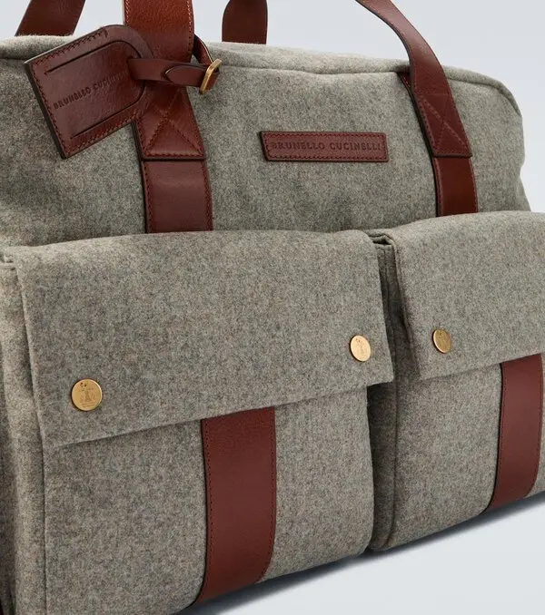 Brunello Cucinelli Leather-trimmed Flannel Duffel Bag