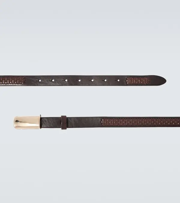 Brunello Cucinelli Leather Belt With Gold-tone Buckle