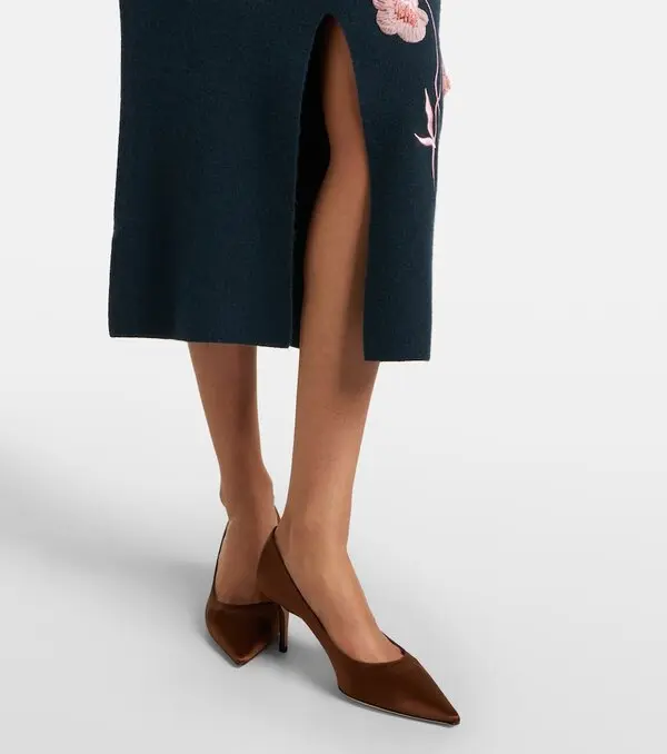 Erdem Floral Appliqué Knitted Midi Skirt - Green