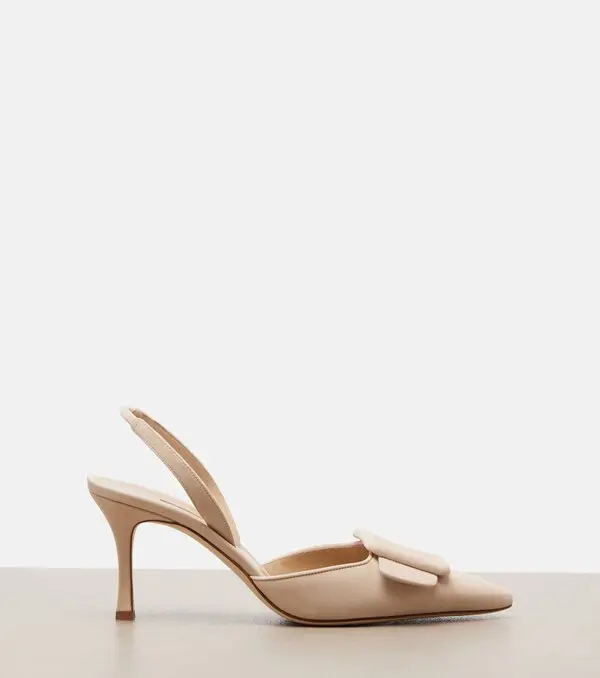 Manolo Blahnik Maysli Suede Slingback Pumps - Beige