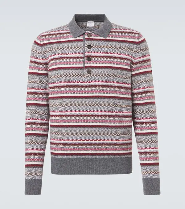 Eleventy Striped Wool Jacquard Polo Sweater