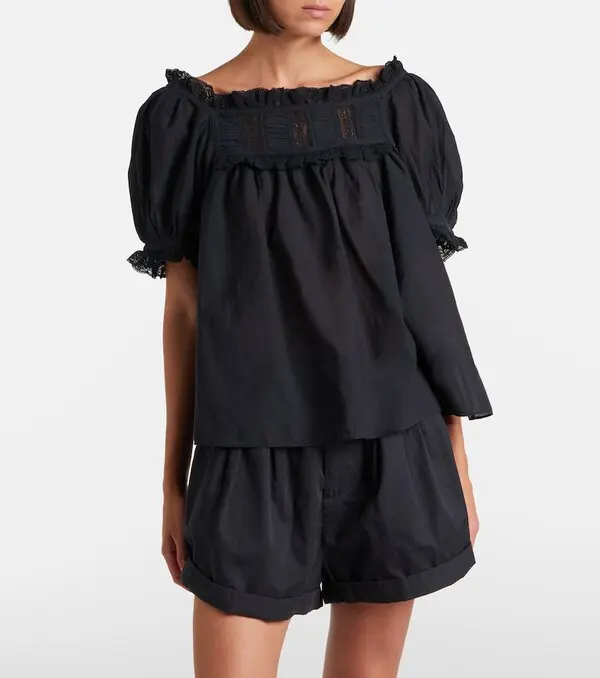 DÔEN Lace-trimmed Cotton-blend Top