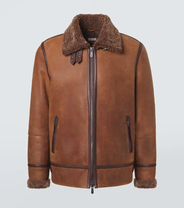 Brunello Cucinelli Shearling-lined Leather Biker Jacket