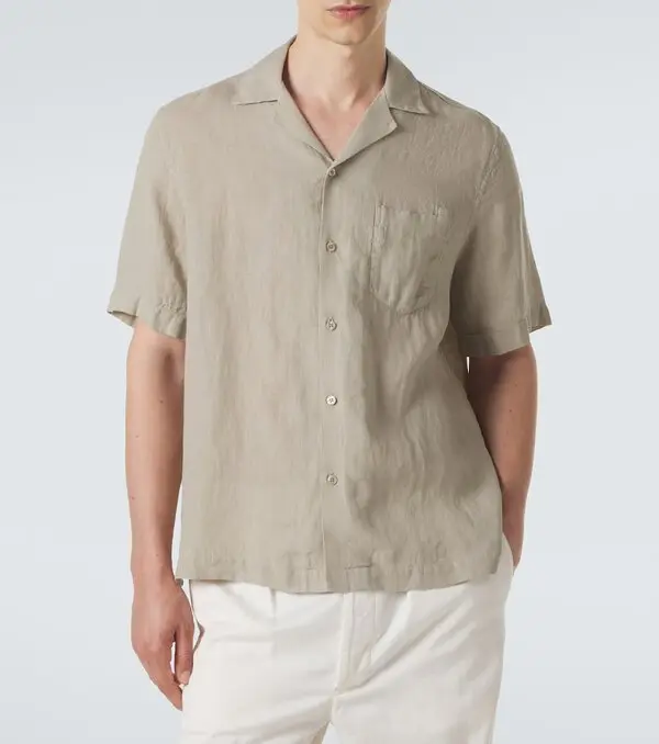 Frescobol Carioca Angelo Linen Bowling Shirt - Green